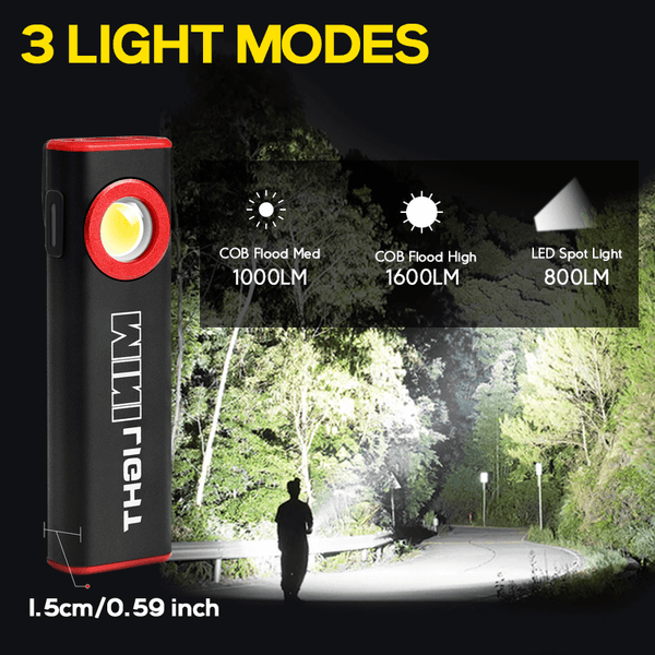 1600 Lumens Flat Flashlight Dual Light Source Magnetic Flashlight ...