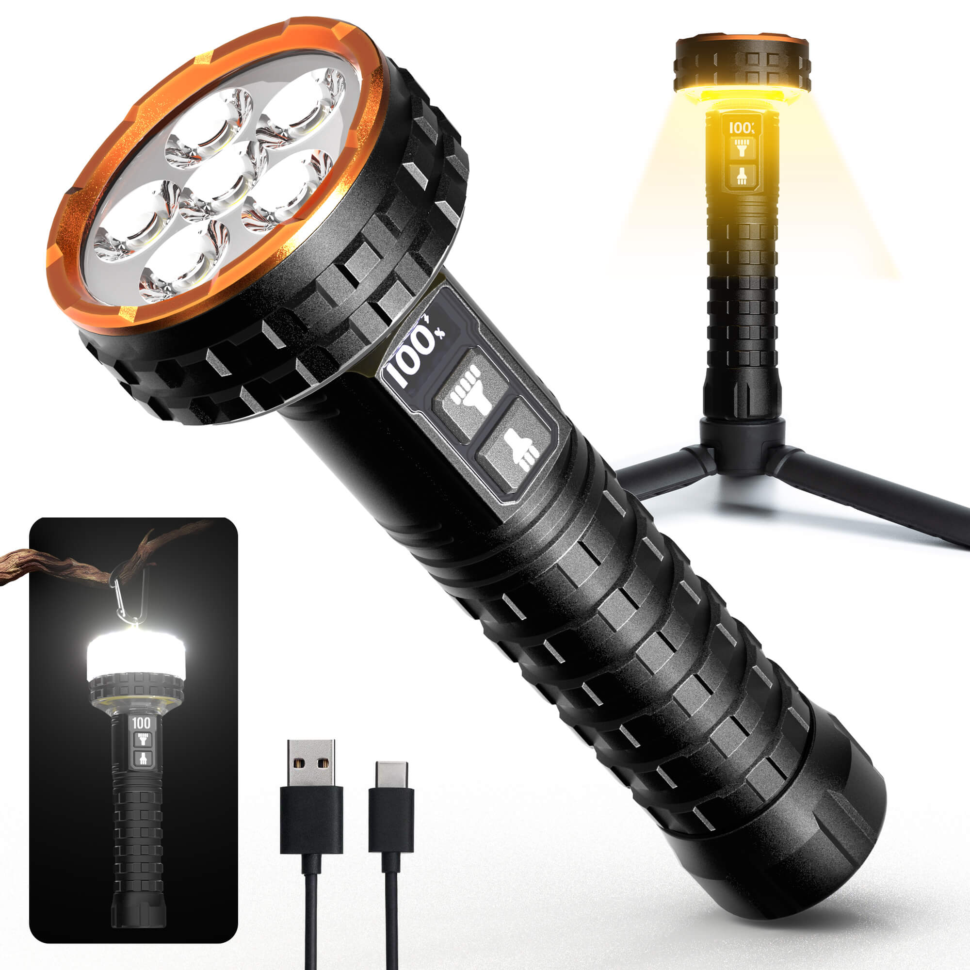 Handheld LED Spotlight Flashlights Rechargeable | Hokolite